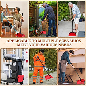 Weewooday 8 Pieces Commercial Lobby Dustpan Plastic Upright Dust Pan with Long Handle Metal Upright Dustpan Heavy Duty for Restaurants Commercial Lobby Garage Home and Outdoors Use (Red)