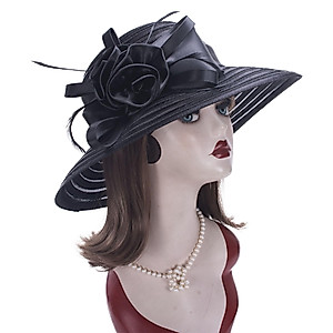 Womens Satin Church Wedding Occasion Sun Hat A214 (Black)
