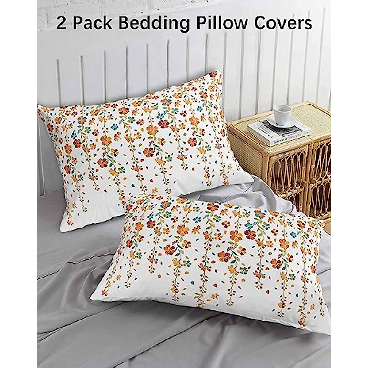Edwiinsa Weeping Flowers Pillow Covers Standard Size Set of 2 20x26 Bed Pillow, Red Yellow Teal Spring Floral Botanical Art Plush Soft Comfort for Hair/Skin Cooling Pillowcases with Envelop Closure