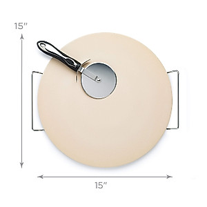 Laroma Baking Stone Set, 15-Inch Includes Serving Rack and Pizza Cutter Wheel, 15 Inches, Beige