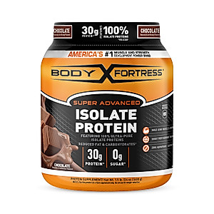 Body Fortress Super Advanced Isolate Protein, Chocolate Protein Powder Supplement Low Reduced Fat &, Low Carbohydrates, Low Sugar 1-1.5lb. Jar, Pack of 1