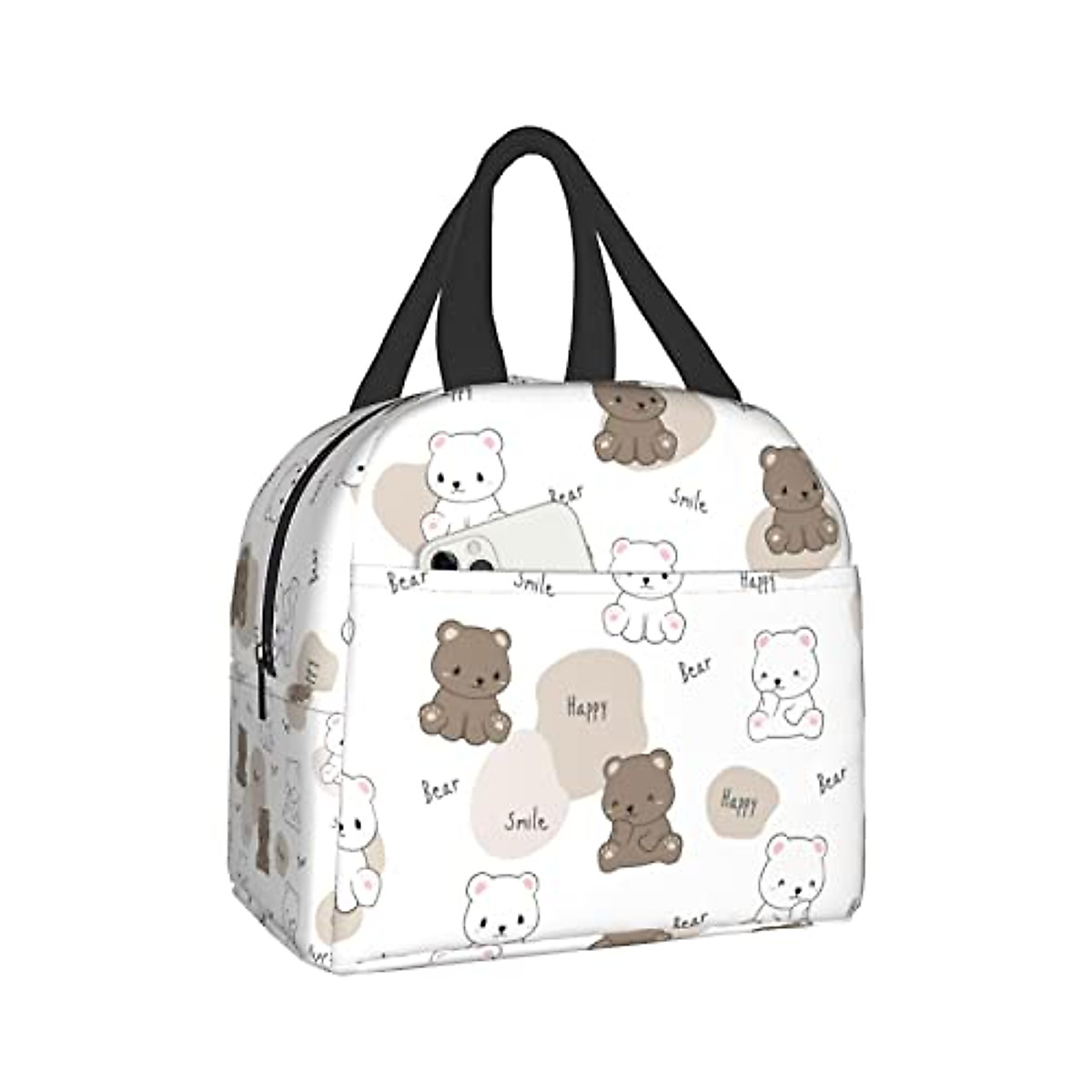 Cute Polar And Kawaii Bear Head Lunch Box Bento Box Insulated Lunch Boxes Reusable Waterproof Lunch Bag With Front Pocket For School Office Picnic
