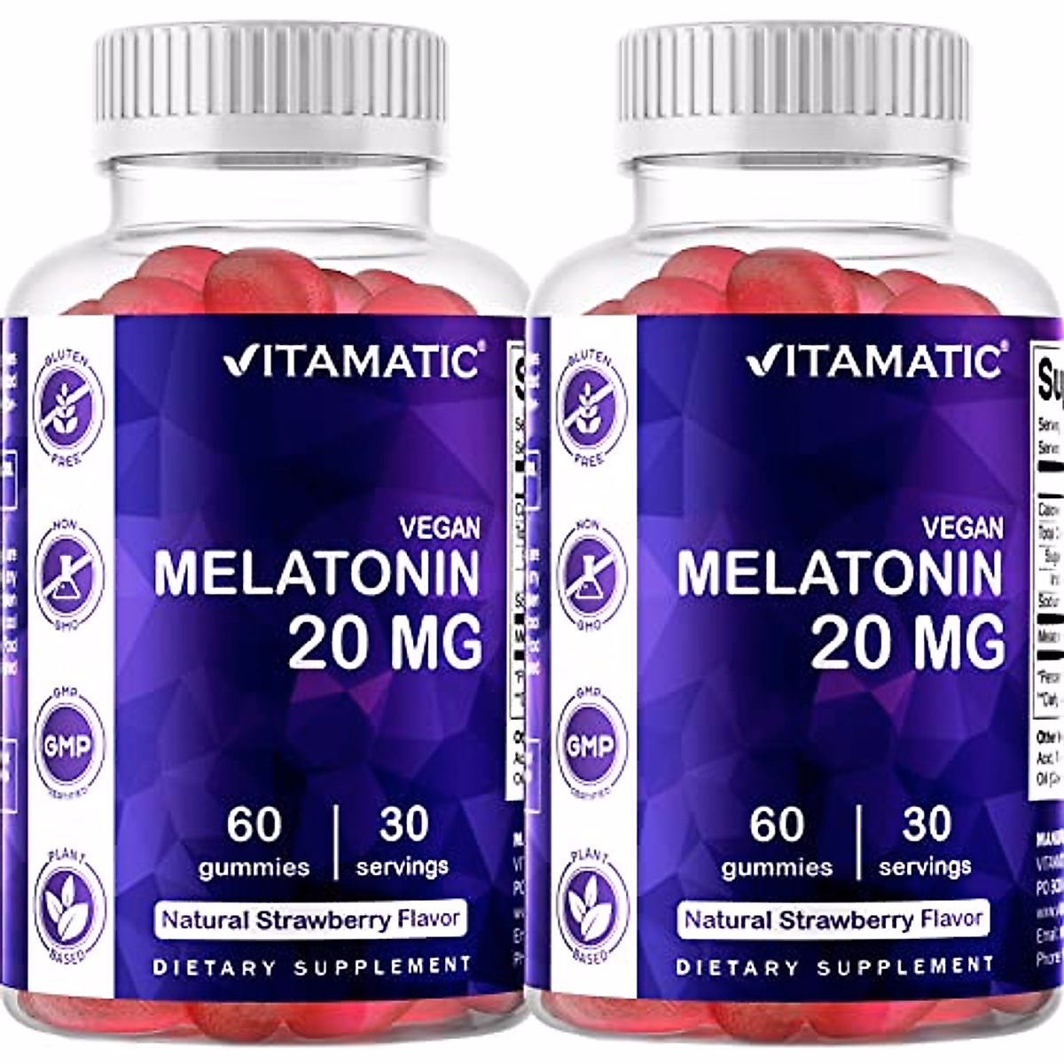 Vitamatic Melatonin 20mg Gummies for Adults, 30 Servings - 60 Vegetarian Gummies - Non-Habit Forming Supplement (60 Gummies (Pack of 2))