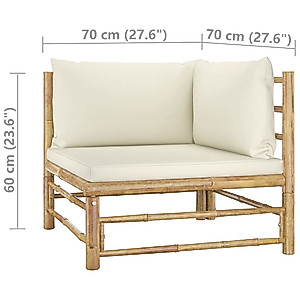 vidaXL Patio Lounge Set 9 Piece, Sectional Sofa for Outdoor, Patio Furniture with Cream White Cushions, Coffee Table, Scandinavian Style, Bamboo