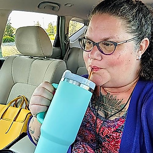 40 OZ Insulated tumbler with straw, Double Vacuum Stainless Steel Water Bottle for Home, Office or Car - Iced Coffee Cup Reusable,Thermos Travel Coffee Mug,Keep Hot/Cold for Hours (Eucalyptus)