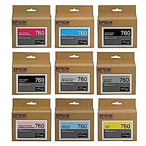 Epson T760 Ultrachrome HD Ink Set for SureColor P600 Printer - HD Black (Photo/Matte/Light/Light-Light), HD Cyan, HD Magenta (Vivid/Vivid Light), HD Yellow, HD Light Cyan, Museo Silver Rag Sampler