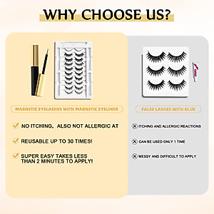YUHYtop Natural Magnetic Eyelashes, Magnetic Eyelashes Natural Look, 10 Pairs Reusable Eye Lashes 4 Tubes of Eyeliner with Tweezer, Reusable Fake Eyelashes with Tweezer, No Glue Need, Natural