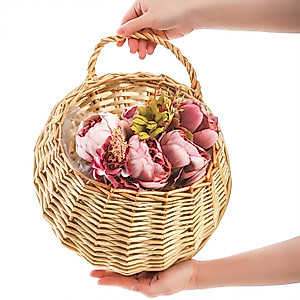 Elsjoy Hanging Wicker Basket for Plant, Decorative Wall Hanging Rattan Basket, Wicker Woven Basket Hanging Flower Basket for Front Door, Home, Garden (𝐏𝐥𝐚𝐧𝐭 𝐍𝐨𝐭 𝐈𝐧𝐜𝐥𝐮𝐝𝐞𝐝)