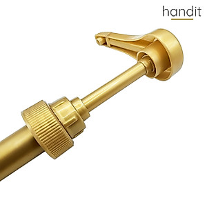 HANDIT - Gold Coffee Syrup Commercial Beverage Dispenser Pumps | Fits Liter 750ml / 25-4oz Syrups Torani, DaVinci, Jordan's Skinny (Monin 33.8oz Plastic Bottles) (6 Pack)