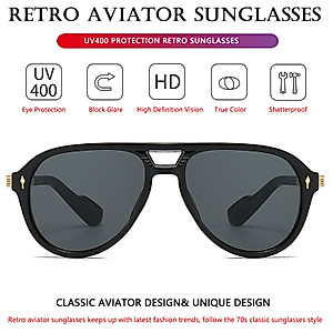 AIEYEZO Retro Aviator Sunglasses for Men Women Classic Military Pilot Sun Glasses 70s Vintage Shades (Black/Gold)