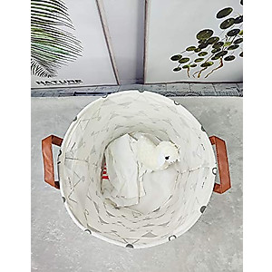 ASKETAM Fabric Laundry Basket Canvas Laundry Hamper for Dirty Clothes Toy Organizer Kid Nursery Room Decor Basket (Gray round triangle)