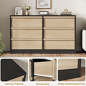 GAOMON 6 Drawer Dresser for Bedroom, Modern Dresser Organizer Storage Chest, Wooden Double Chest of Drawers for Bedroom, Living Room, Nursery