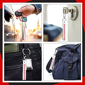 Inbagi 6 Pcs Leather Baseball Keychains for Boys White Seamed Keychain Sports Softball Keychains Baseball Gifts for Boys Wristlet Strap Keychain for Car Purse Accessories Players Sports Team Souvenir