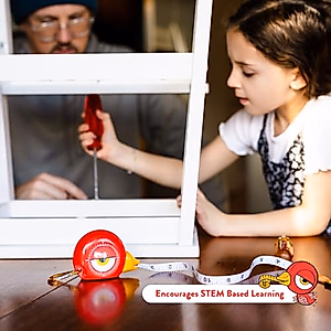 Handy Famm 8Ft Animal-Shaped Kids Tape Measure, Level & Protractor Angle Finder, Fun Educational Children's Tape Measure, Small Measuring Tape for Learning Early Math Skills, Ages 6+, Red Bird