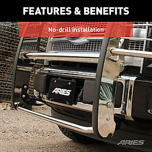 ARIES 4077-2 Polished Stainless Steel Grille Guard, No-Drill, Select Hummer H3, H3T