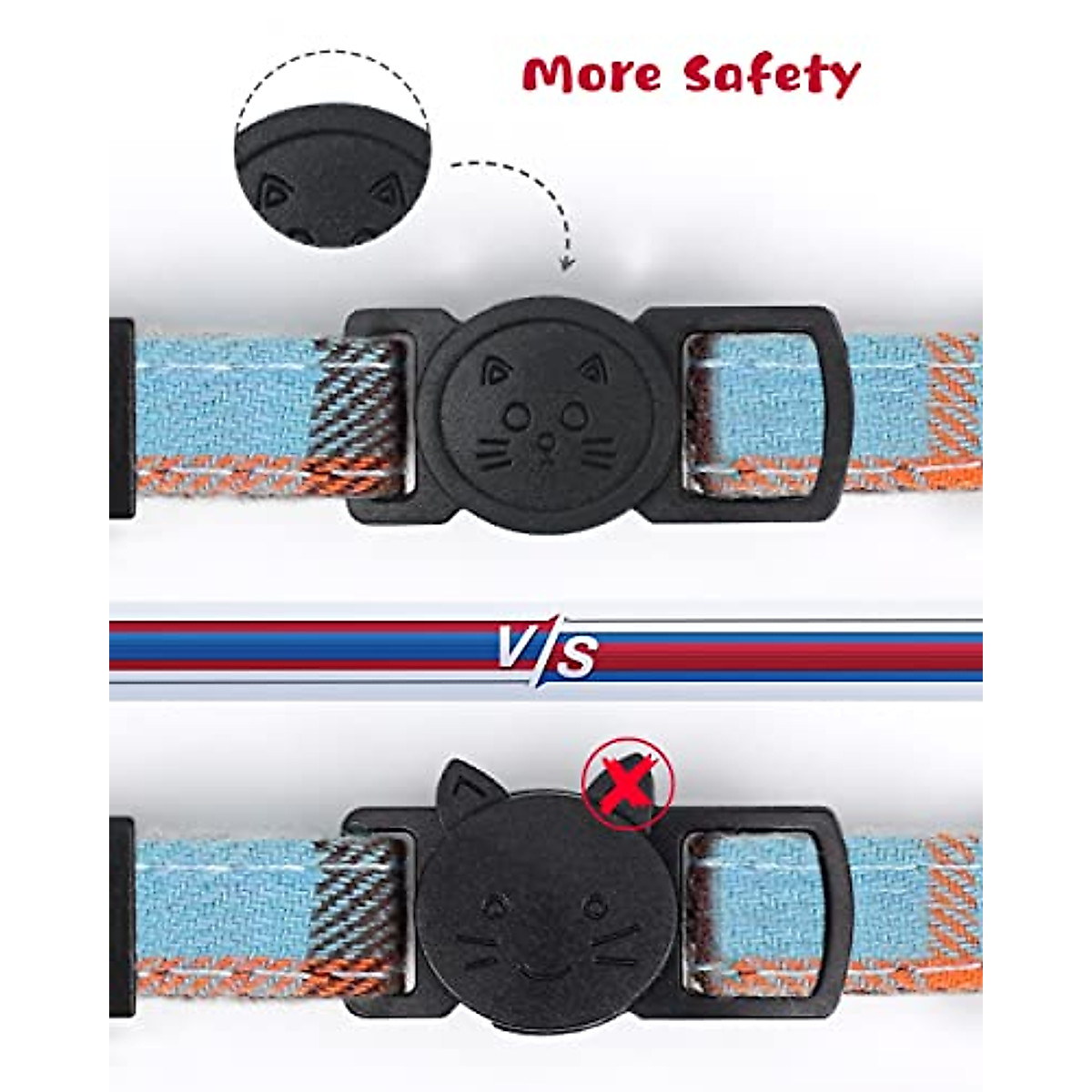 TagME Personalized Cat Collar, Breakaway Tartan Kitten Collar with Cute Bow Tie & Bell, Stainless Steel Slide-on Pet ID Tag Engraved with Name & Phone Numbers, Haze Blue