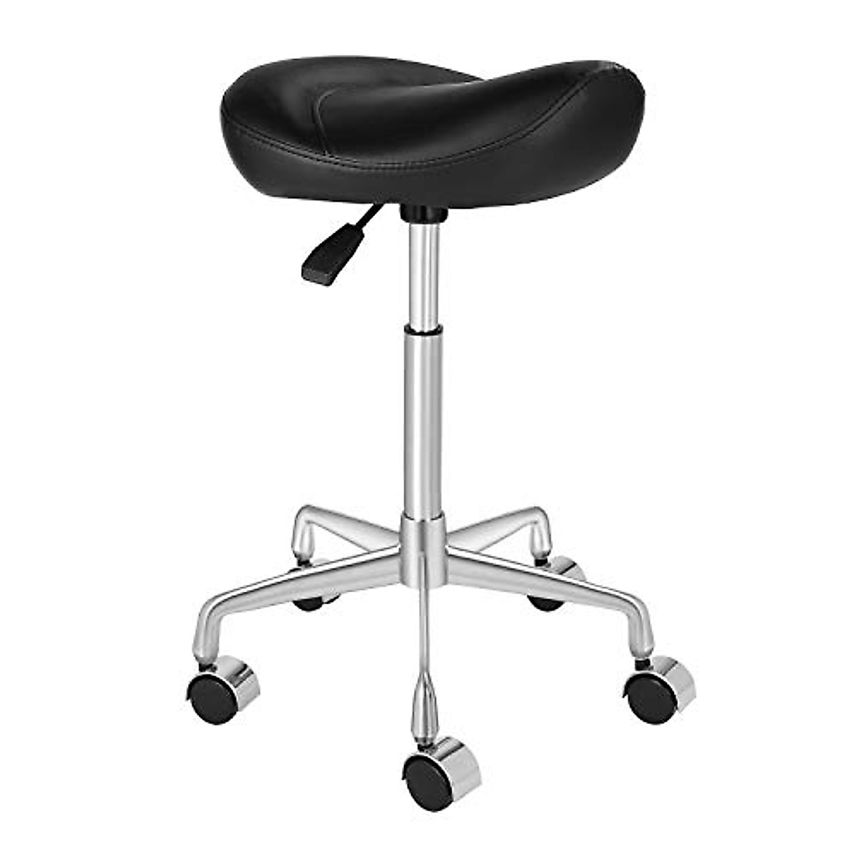 Kaleurrier Ergonomic Rolling Swivel Saddle Stool with Wheels,Hydraulic Pneumatic Lifting Height Adjustable Lightweight Chair for Clinic Hair Salon Massage Lab Kitchen Home Office (Black, Without Back)