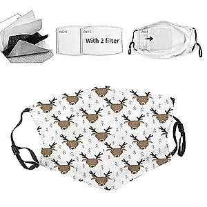 SARNFANS Landscape Adult Reusable Face Mask,Theme Deer Heads Trees,5-Ply Breathable Safety Unisex Adults Fashion Facial Face Masks for Women Men,White Dark