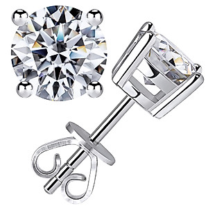 Moissanite Stud Earrings for Women Men, Nickel Free S925 Sterling Silver Hypoallergenic Earrings, 1ct - 2ct D Color VVS1 Clarity Brilliant Round Cut Lab Created Diamond Earring Set Promise Birthday Christmas Gift (Classic 4 prong, 2 carats-(1ct*2)-6.5mm,