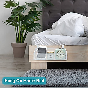 Rtteri 2 Sets Bedside Shelf Bed Metal Storage Basket Bunk Bed Shelf with 10 Pair 5 Different Size Hooks Bed Side Organizer Caddy Hanging Organizer for Home Office Desk Phone Book(White)