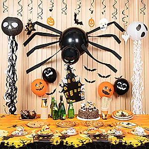 DECORLIFE Halloween Party Decorations, Halloween Decorations Indoor Including Happy Halloween Banner, Wire Lanterns, Hanging Swirls, Castle and Bats Centerpiece, Spiders and Web, Balloons
