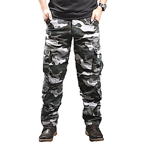 Men's Multi Pocket Military Pants Camo Combat Work Trousers Casual Hiking Pockets Army Slacks (Blue,34)