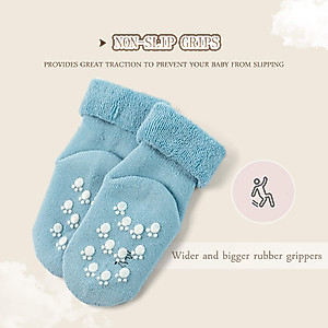 HowJoJo Baby Warm Socks With Grips For Baby Boys Non Slip Winter Socks Baby Girls Thick Crew Socks 6 Pack 12-24 Months