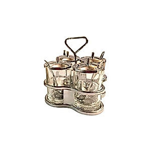 Condiment Holder, Condiment Tray, 4 Condiment Jar and 4 Small Spoons for Condiments. A Quality Condiment Server, Topping Dispenser, Seasoning Box for Table. Asian Dinnerware Style Condiment Set