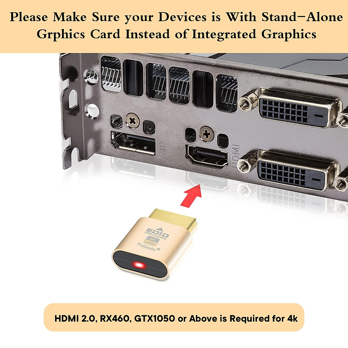 Furjosta HDMI Dummy Plug fit-Headless Display Emulator DDC EDID Fit Headless Ghos with Windows Mac OSX Linux Great for for Computer Desktop Support 3840x2160@60Hz (Single)