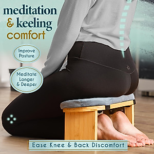 Florensi Meditation Bench - Bamboo, Foldable & Ergonomic Meditation Stool - Sturdy Prayer Bench with Meditation Cushion, Comfortable for Kneeling or Sitting - Perfect for Deeper & Longer Meditation