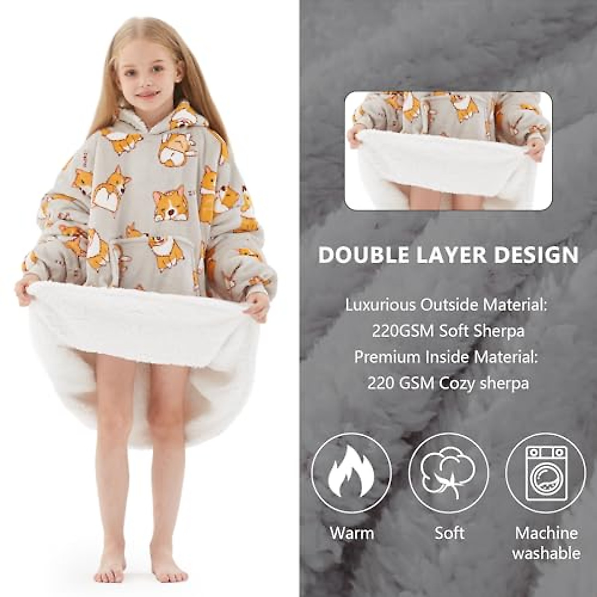 Homemate Wearable Blanket Hoodie, Cute and Funny Patterns Oversized Hoodie Sweatshirt Blanket for Adults Women Men，Cozy，Warm，Fuzzy Hoodie Blanket