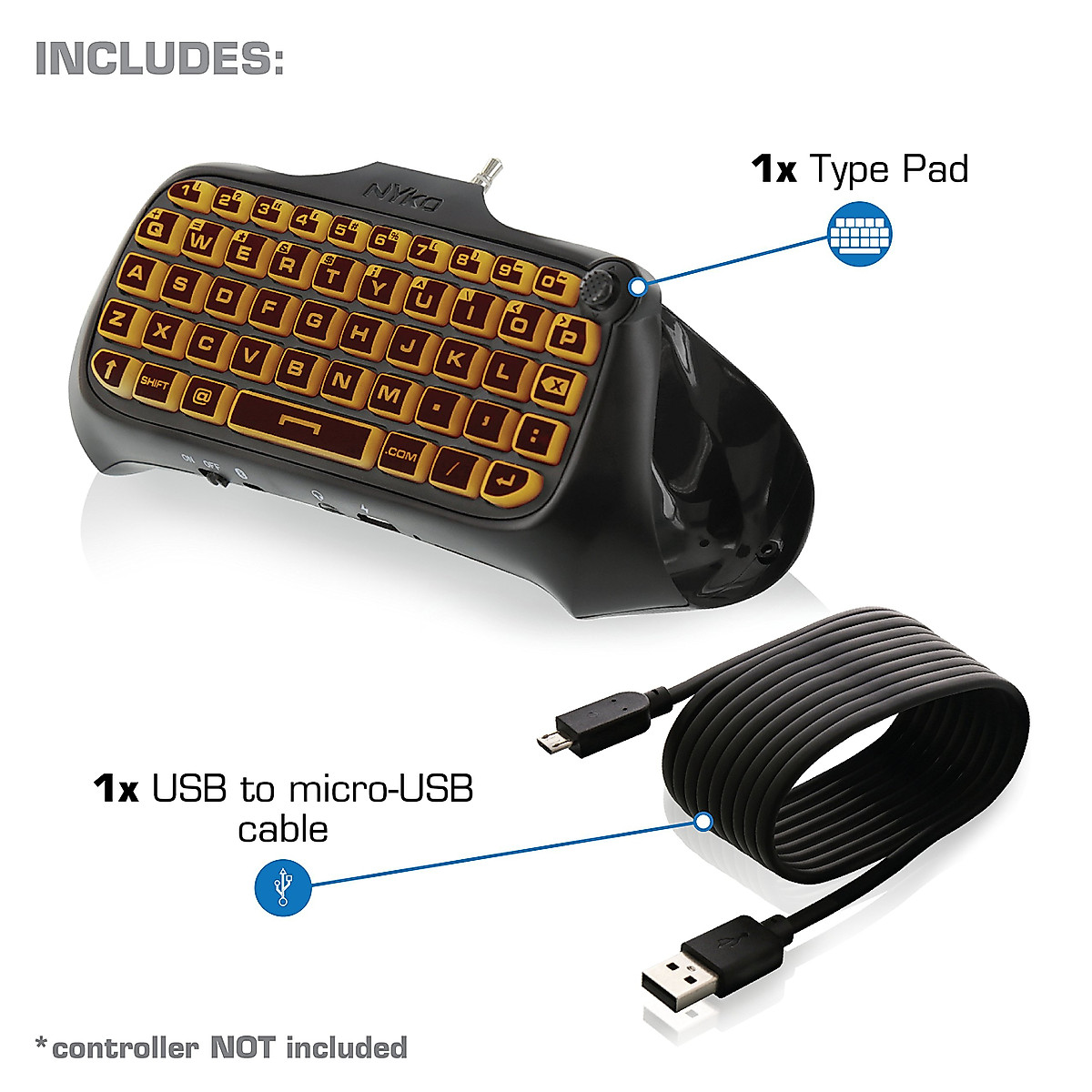 Nyko Type Pad - PlayStation 4 with Built-in Rechargeable Battery, Built-in Speaker without the need for a Headset, com Shortcut and Full QWERTY Style Keyboard
