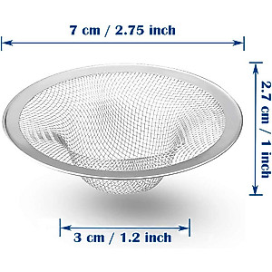 2 pcs Heavy Duty Stainless Steel Slop Basket Filter Trap, 2.75" Top / 1" Mesh Metal Sink Strainer,Perfect for Kitchen Sink/Bathroom Bathtub RV Wash basin Floor drain balcony Drain Hole
