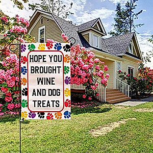 LHMUYU Hope You Brought Wine and Dog Treats Home Decoration Outdoor Garden Yard Flags Sign Polyester Flag Double Sided 12 x 18 Inch