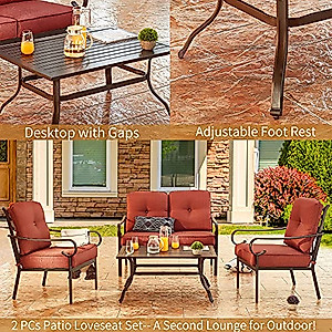 PatioFestival Patio Loveseat Bench 2-Person 6.3 Inch Cushioned Outdoor Sofa with Coffee Table All Weather Steel Frame