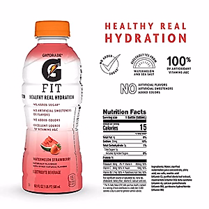 Gatorade Fit Electrolyte Beverage, Healthy Real Hydration, Watermelon Strawberry, 16.9.oz Bottles (12 Pack)