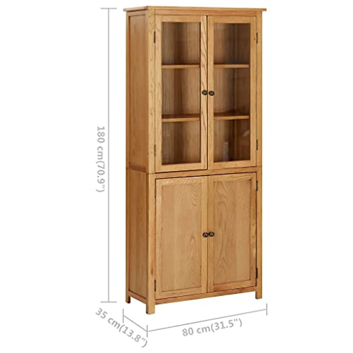 vidaXL Solid Wood Oak Bookcase with 4 Doors Shelf Cabinet Display Storage Unit Living Room Studio Office Freestanding Organizer 31.5" Glass