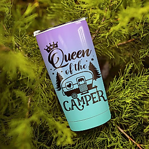 winorax Queen of The Camper Tumbler Camping Gifts For Campers Woman from Husband Boyfriend Sisters Best Friend Coffee Cup with Lid 20oz Stainless Travel Mug