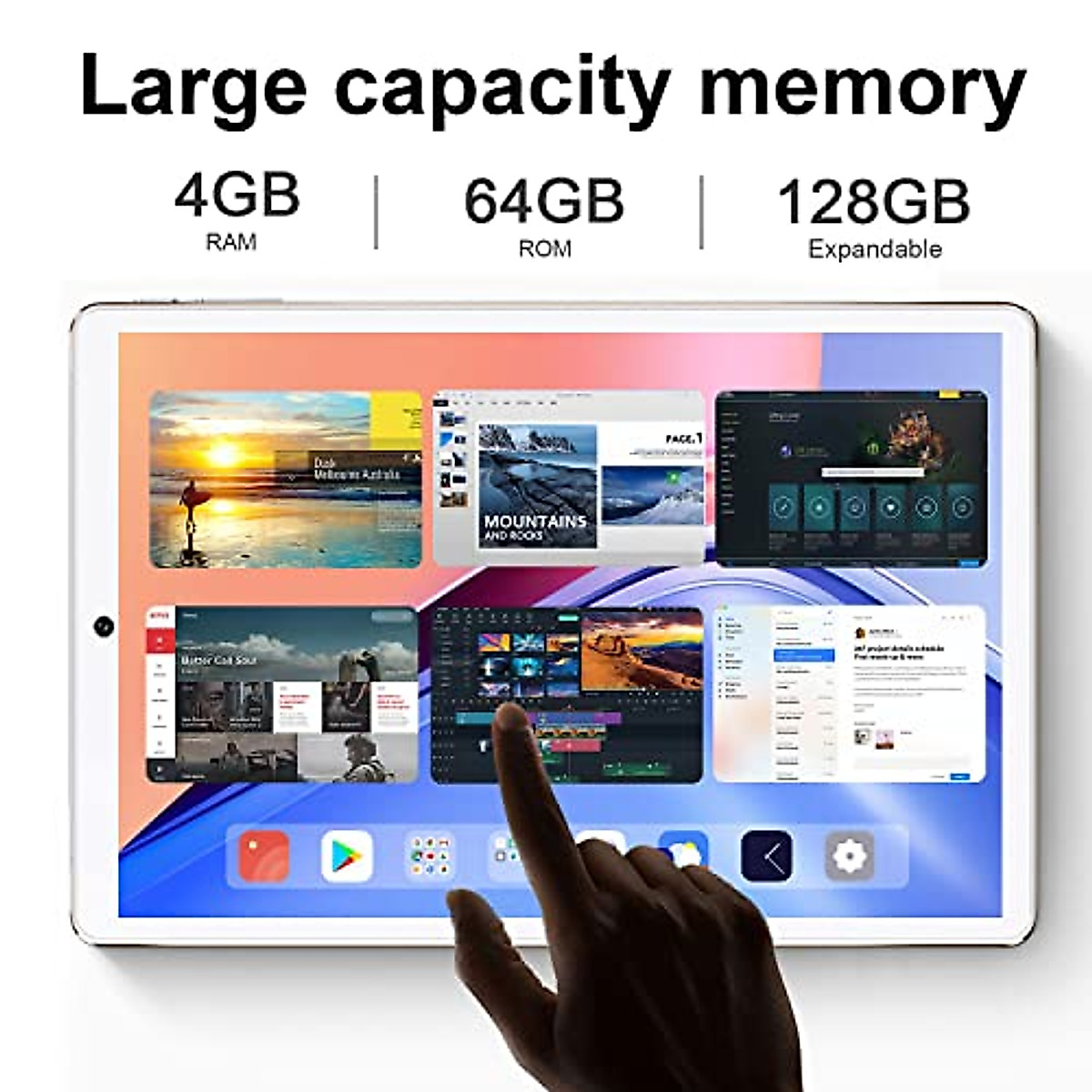 OUZRS 4G LTE Tablet 10 Inch Android 10, 4GB RAM 64GB/128GB ROM Quad Core 1920 * 1200 FHD Tablet PC Dual SIM 8000mAh Caméra 5+8MP Tablet Android with WiFi Bluetooth GPS Type-C Keyboard Mouse