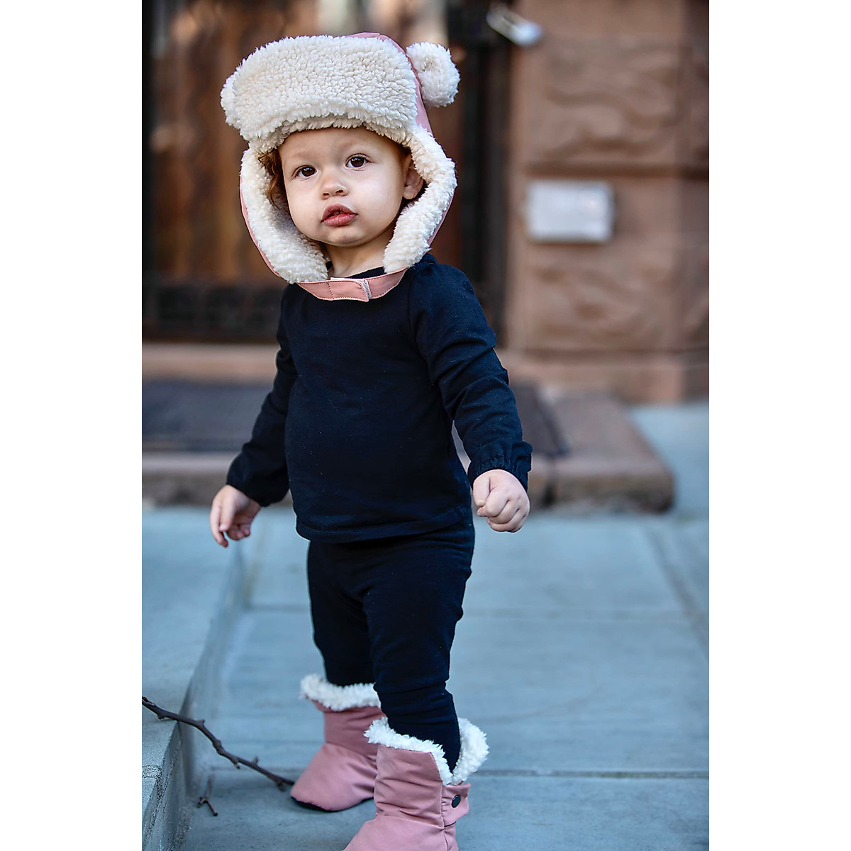 7AM Infant Booties for Winter - Waterproof Kids Snow Boots for Baby Boys & Girls, Warm Vegan Sherpa Lining Baby Booties, Anti-Slip Soles Kids Winter Shoes, Newborn Winter Essentials | (12-24M)