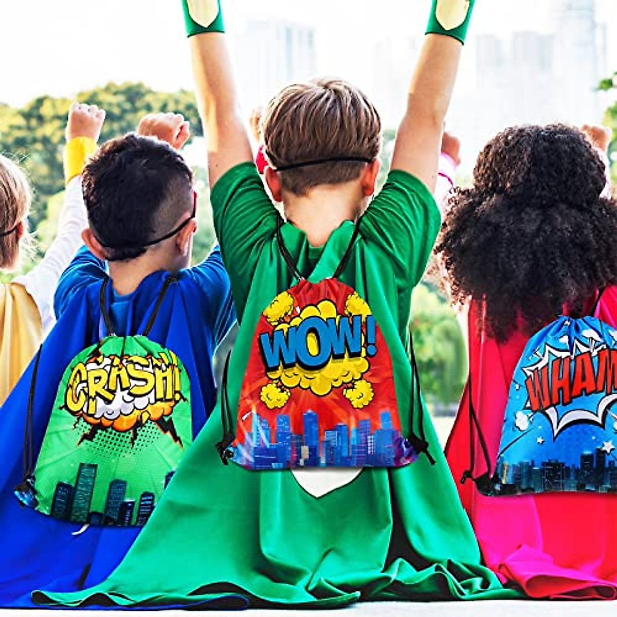 18 Pcs Hero Party Favors Bags Comic Heroes Drawstring Bag Backpacks Goodie Candy Gift Bags for Kids Girls Boys Birthday Party Supplies Decorations, 9.8 x 11.8 Inch
