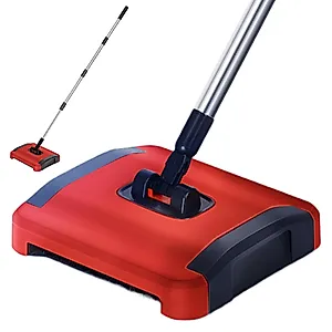 Carpet Sweeper Manual 3 Rolling Brushes Floor Sweeper Carpet Brush with Wheels and Large Waste Bin 43inch Detachable Carpet Cleaner