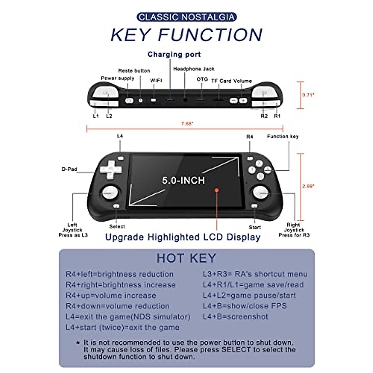 Powkiddy RGB10 MAX 2 Handheld Game Console, 5-Inch IPS Screen, 30000+ Retro Games, 4200mAh Battery, RK3326 Chip, Two-Player Online Games