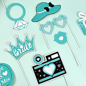 Fangleland Turquoise Bachelorette Party Photo Booth Props, 24PCS Teal Blue Bride to Be Decorations - Let's Go Girls Sign Selfie Stick for Bridal Shower Wedding Engagement Party Supplies