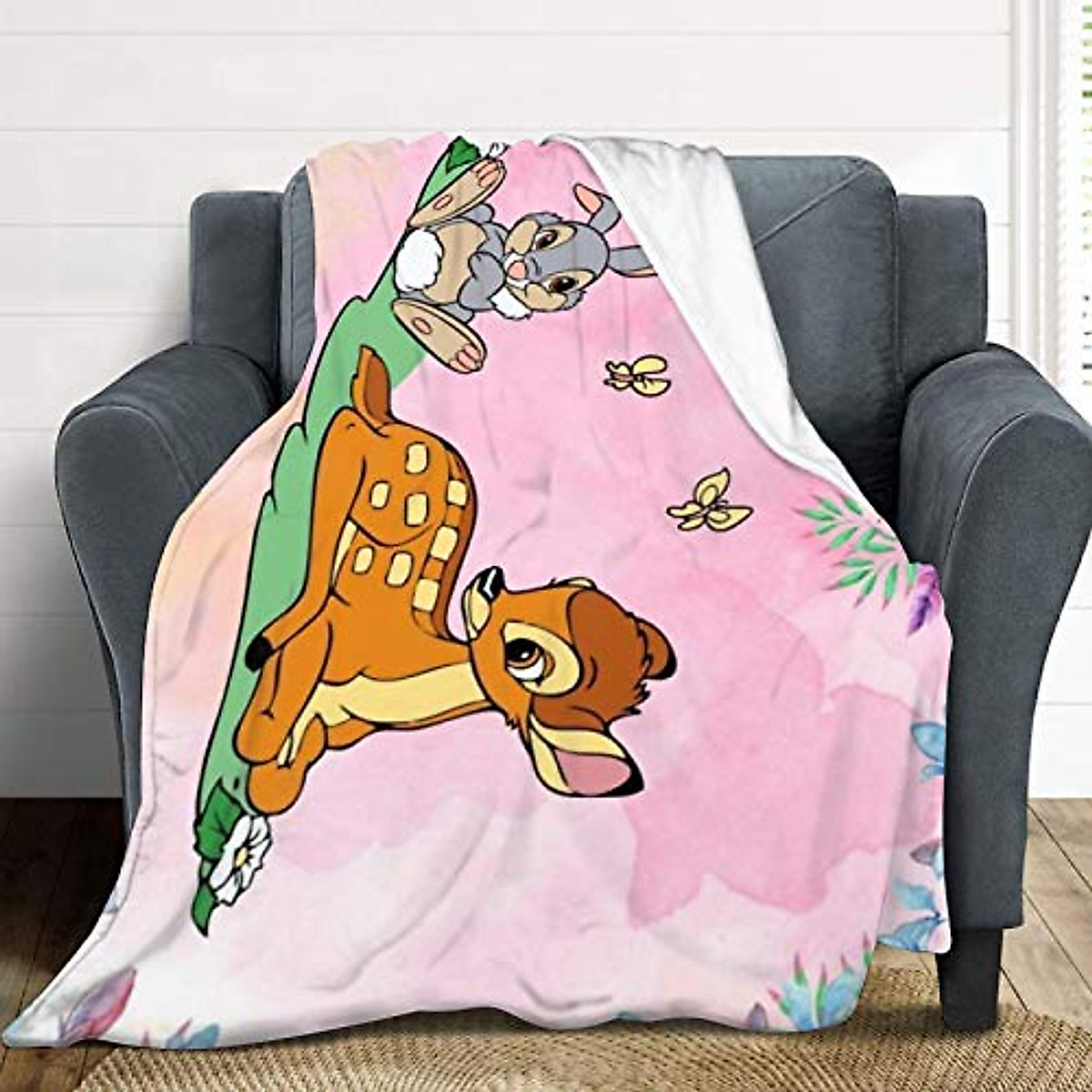 Ba-m-bi Cartoon Flannel Fleece Throw Blanket, Cozy Plush Soft Bedspreads for Adults, Blankets Warm 40x50Inch for Bed, Sofa, Living Room, Study Room