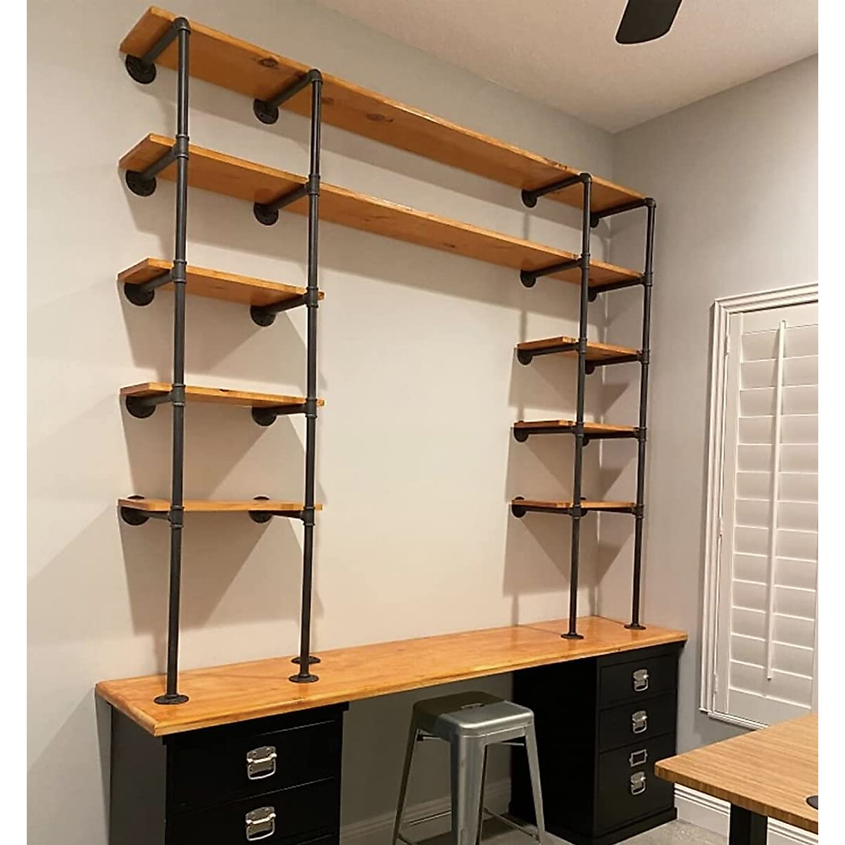 Industrial Retro Wall Mount iron Pipe Shelf,DIY Open Bookshelf,Hung Bracket,Home Improvement Kitchen Shelves,Tool Utility Shelves, Office shelves, bookshelves and bookcases (2Pcs)