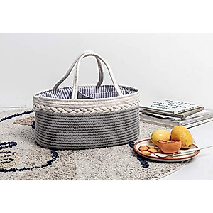 Hlryudo Baby Diaper Caddy Organizer, Large Capacity Nursery Storage Basket with Adjustable Divider, Cotton Rope Woven Diaper Basket, Baby Shower Gifts Newborn Essentials