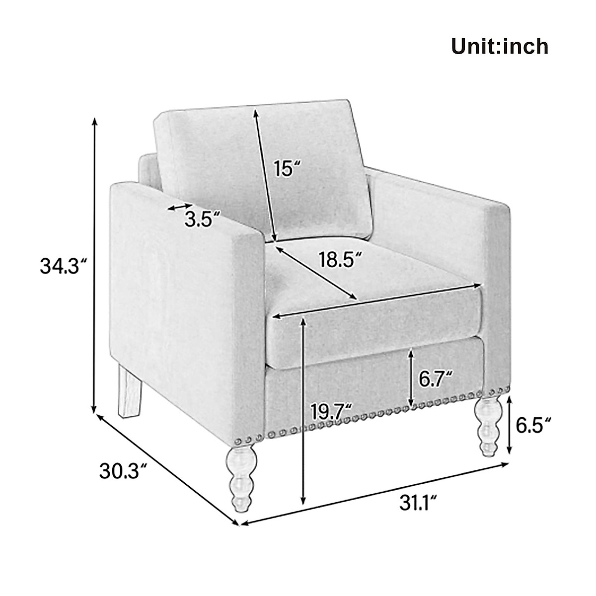 LCMKR Linen Sofa Chair Comfy Small Accent Chairs with Wooden Legs Single Sofa Couch,Suitable for Living Room, Bedroom, Navy Blue