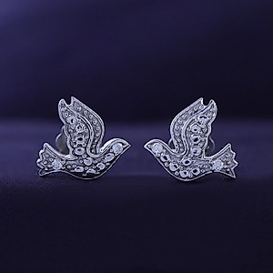 Wishrocks Round Cut White Natural Diamond Accent Dove Stud Earrings for Women in 14k White Gold Over 925 Sterling Silver with Push Back, Diamond Jewelry Gift for Her Women's Earrings