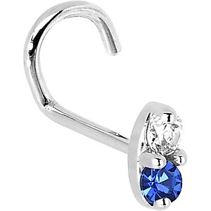 Body Candy Solid 14k White Gold 1.5mm Genuine Blue Sapphire Diamond Marquise Left Nose Stud Screw 20 Gauge 1/4"